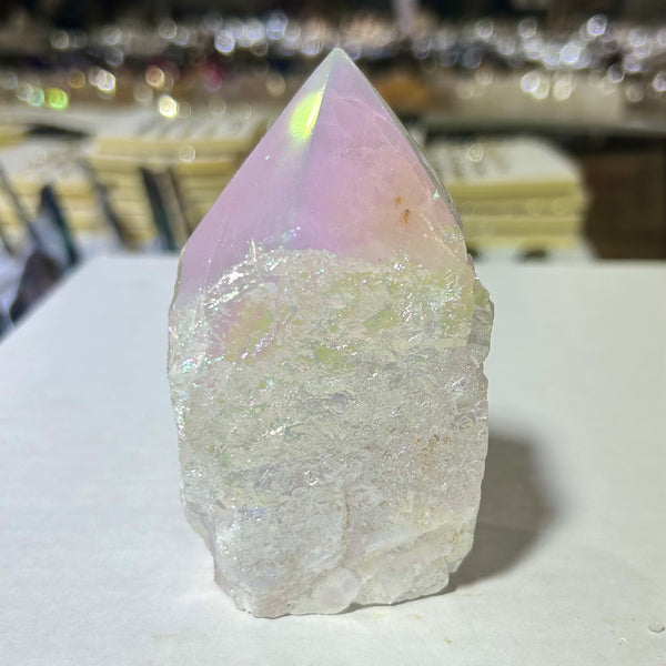 Rose Quartz Aura Polished Top Points – Quasar Gems